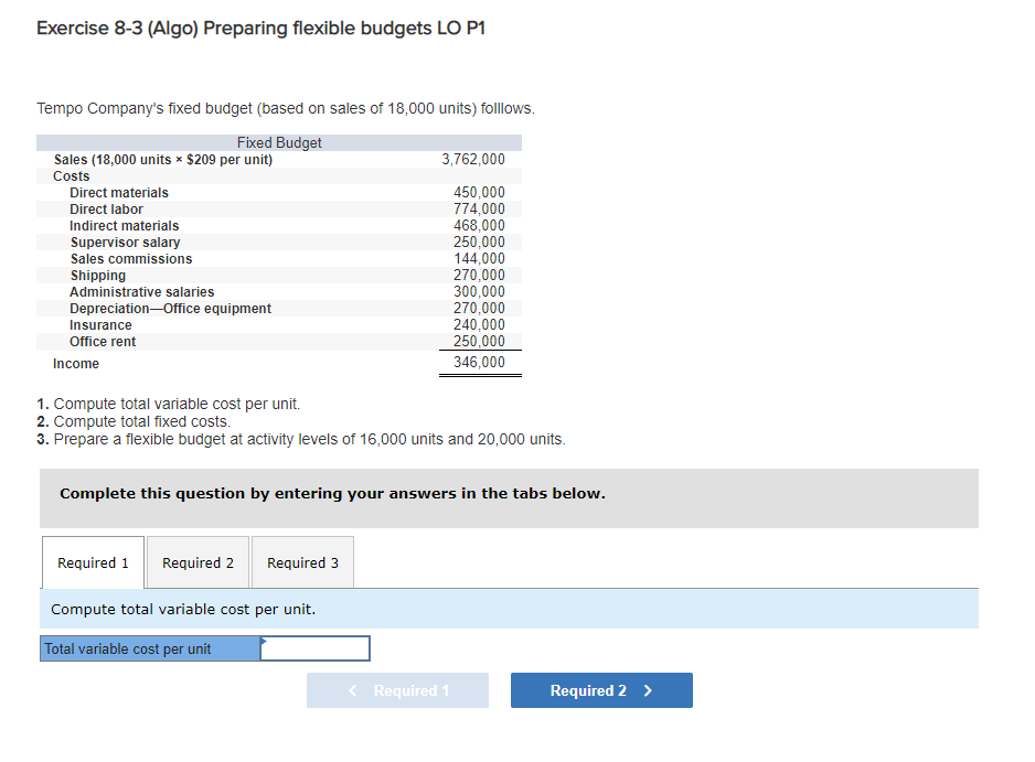 Solved Exercise 8-3 (Algo) Preparing flexible budgets LO P1 | Chegg.com