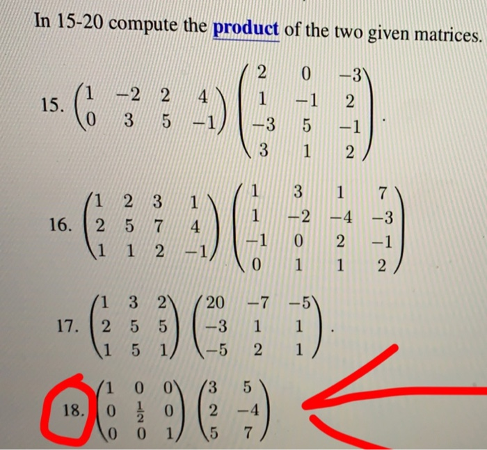 Solved In 15-20 compute the product of the two given | Chegg.com