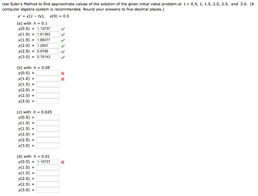 Solved Use Euler's Method to find approximate values of the | Chegg.com