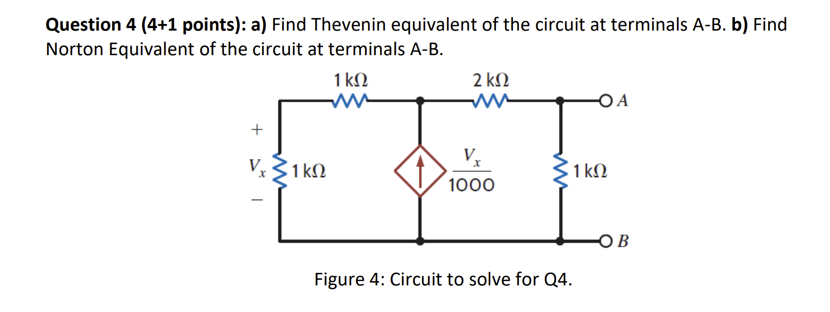 Solved Question 4 (4+1 points): a) Find Thevenin equivalent | Chegg.com