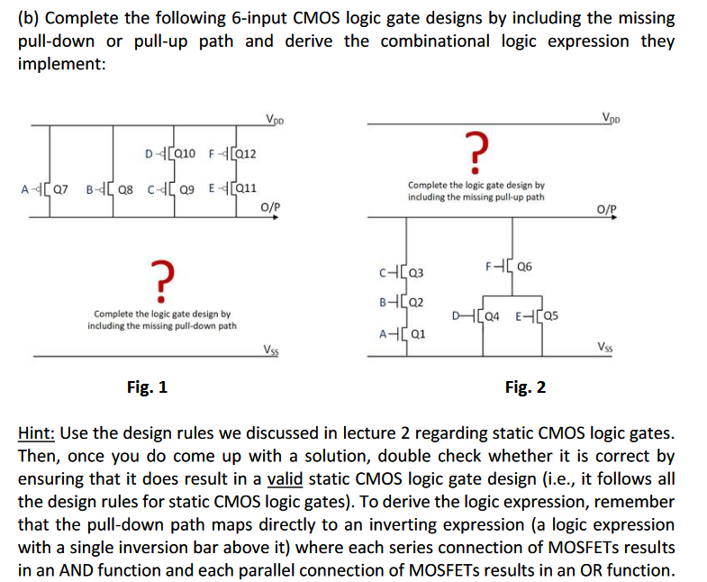 (b) ﻿Complete the following 6 -input CMOS logic gate | Chegg.com