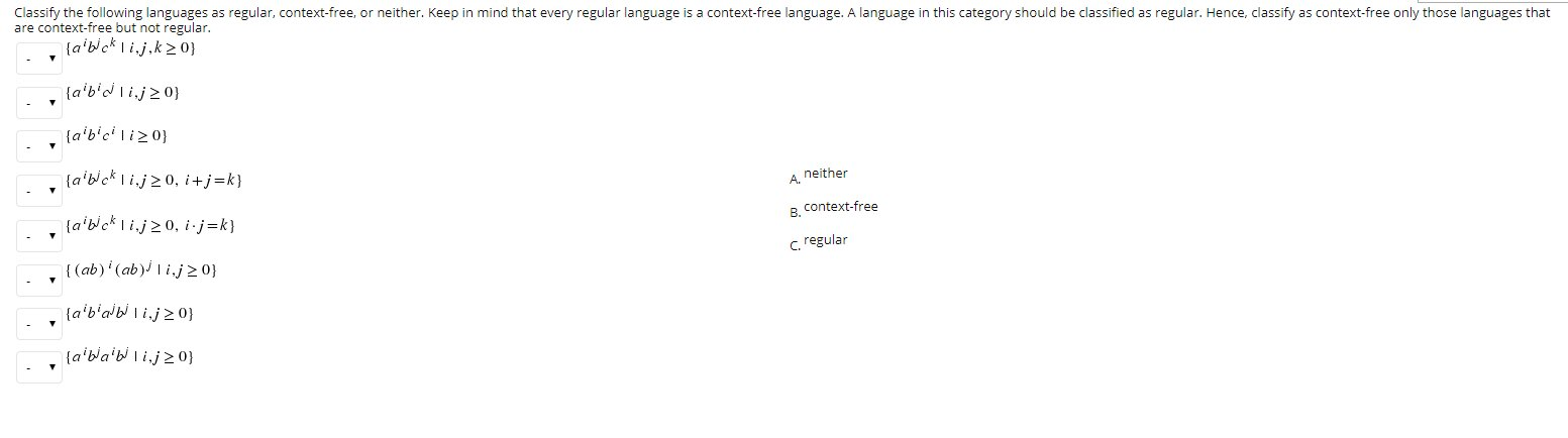 Solved Classify the following languages as regular, | Chegg.com