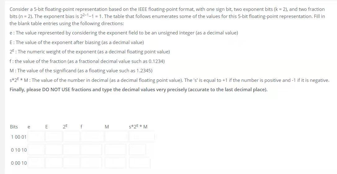 Solved Consider a 5-bit floating point representation based | Chegg.com