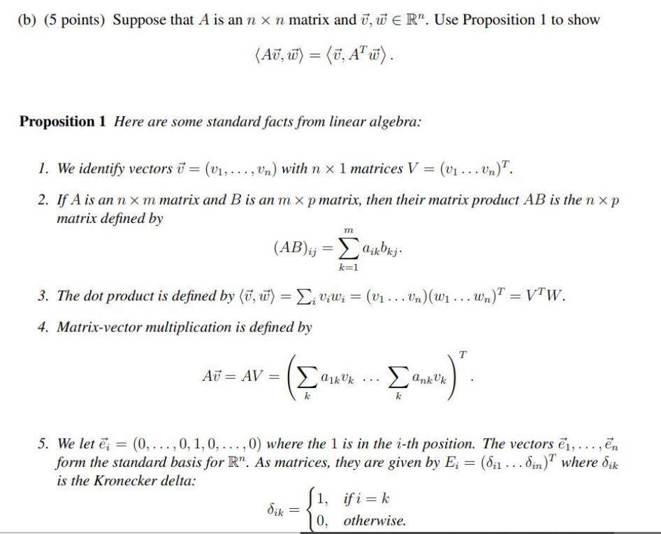 Solved (b) (5 points) Suppose that A is an n x n matrix and | Chegg.com