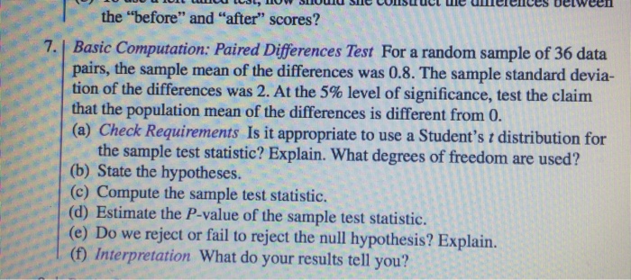 Solved Basic Computation:Paired Differences Test For a | Chegg.com