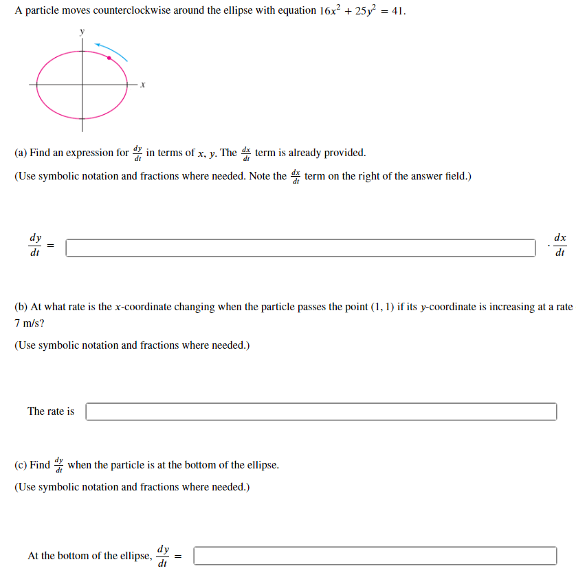 Solved A particle moves counterclockwise around the ellipse | Chegg.com