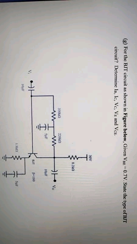 Solved (g) For the BJT circuit as shown in Figure below, | Chegg.com