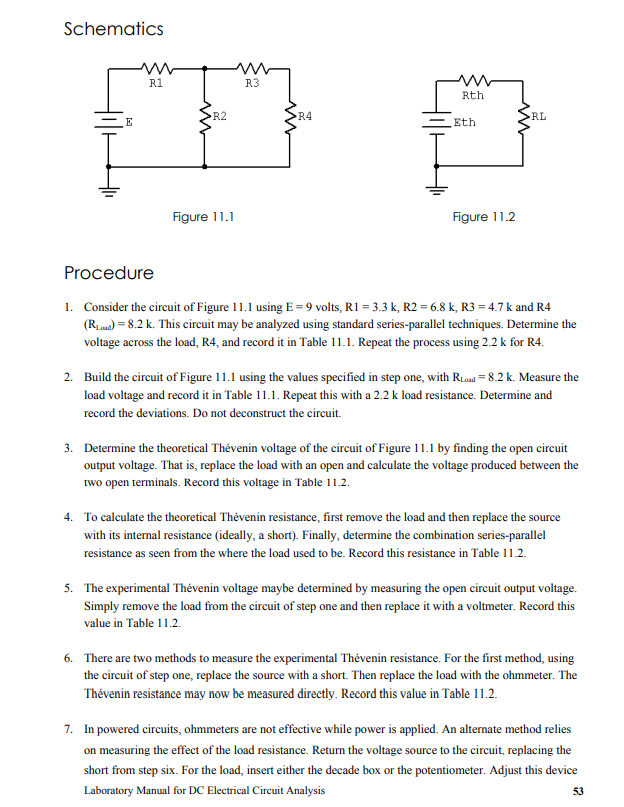 Solved Schematics R1 R3 Rth R2 R4 RL E Eth Figure 11.1 | Chegg.com