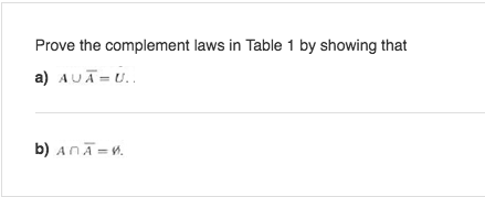 Solved Prove the complement laws in Table 1 by showing that | Chegg.com