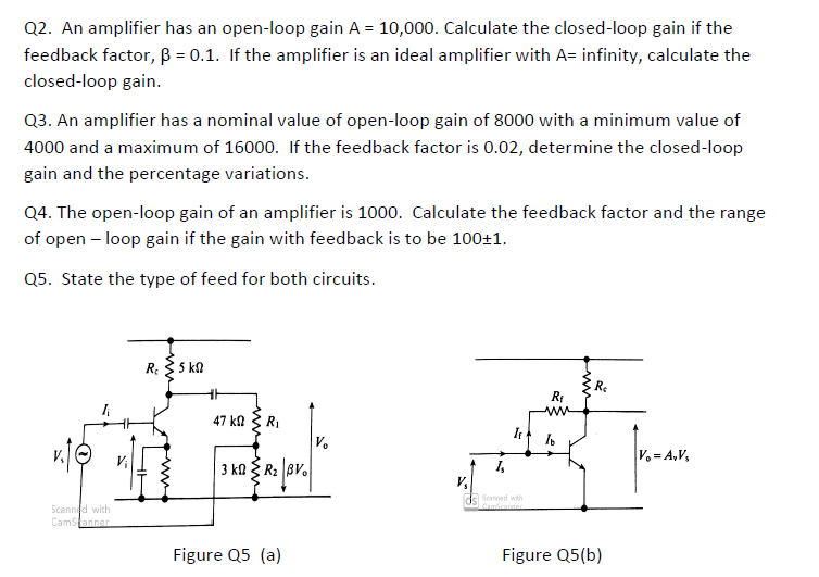 Solved Q2. An amplifier has an open-loop gain A = 10,000. | Chegg.com