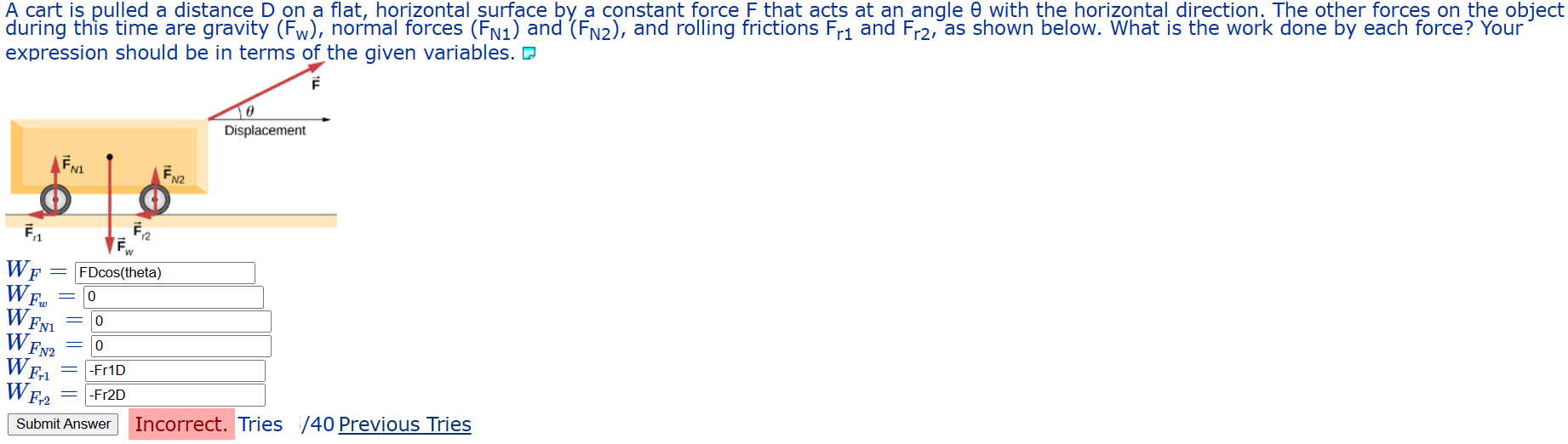 Solved A cart is pulled a distance D on a flat, horizontal | Chegg.com