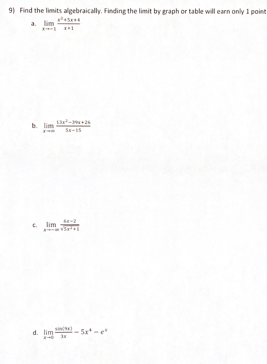 Solved 9) Find the limits algebraically. Finding the limit | Chegg.com