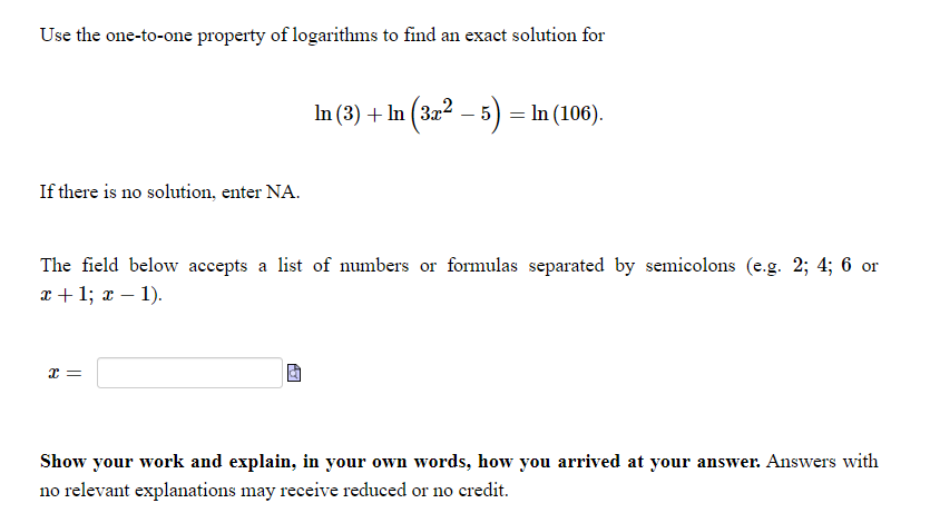 Solved use the one to one property to find the exact | Chegg.com