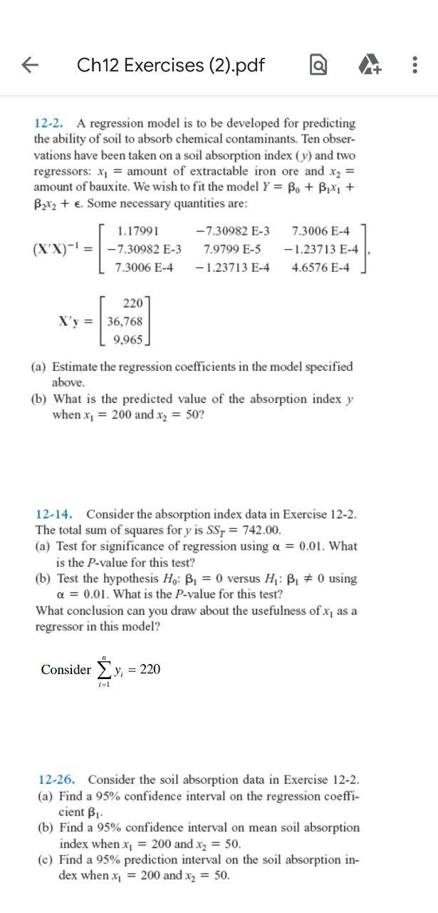 Solved 个 Ch12 Exercises (2).pdf Q 12-2. A regression model | Chegg.com