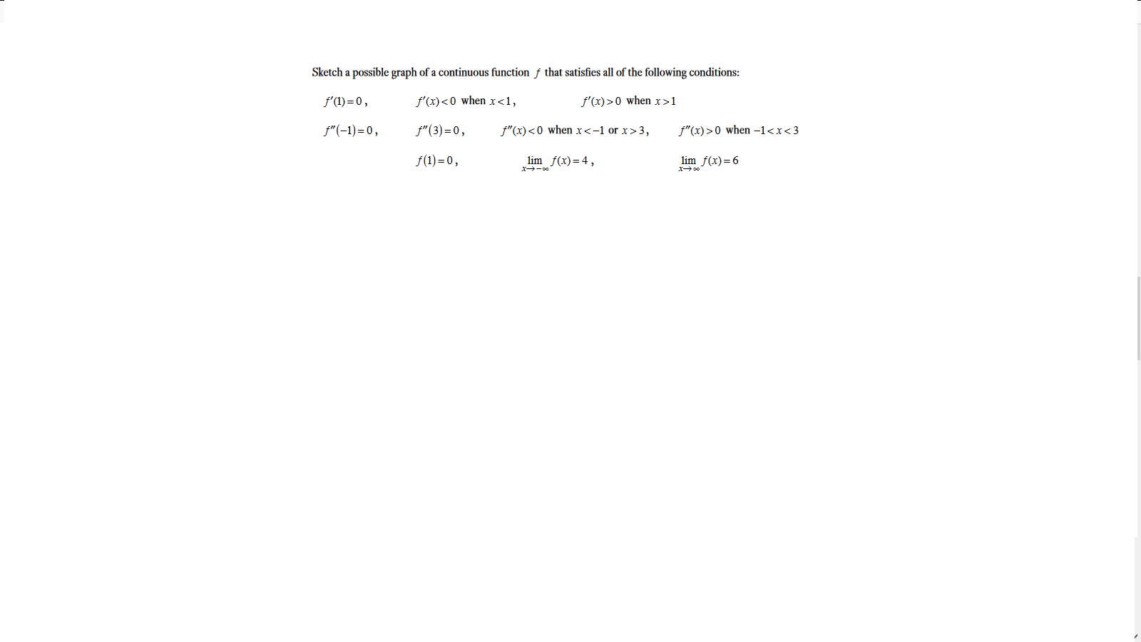 Solved Sketch a possible graph of a continuous function f | Chegg.com