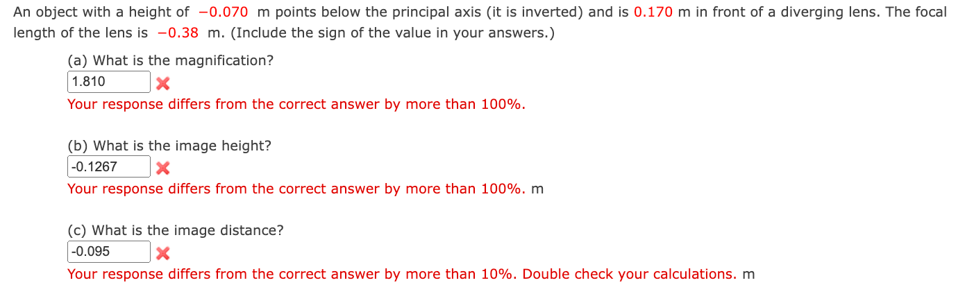 Solved An object with a height of −0.070 m points below the | Chegg.com