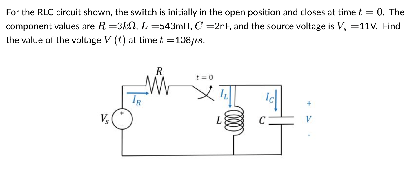 Solved For the RLC circuit shown, the switch is initially in | Chegg.com