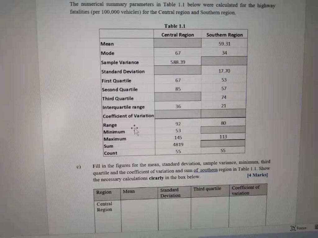 Solved The numerical summary parameters in Table 1.1 below | Chegg.com