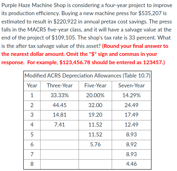 Solved Purple Haze Machine Shop is considering a four-year | Chegg.com