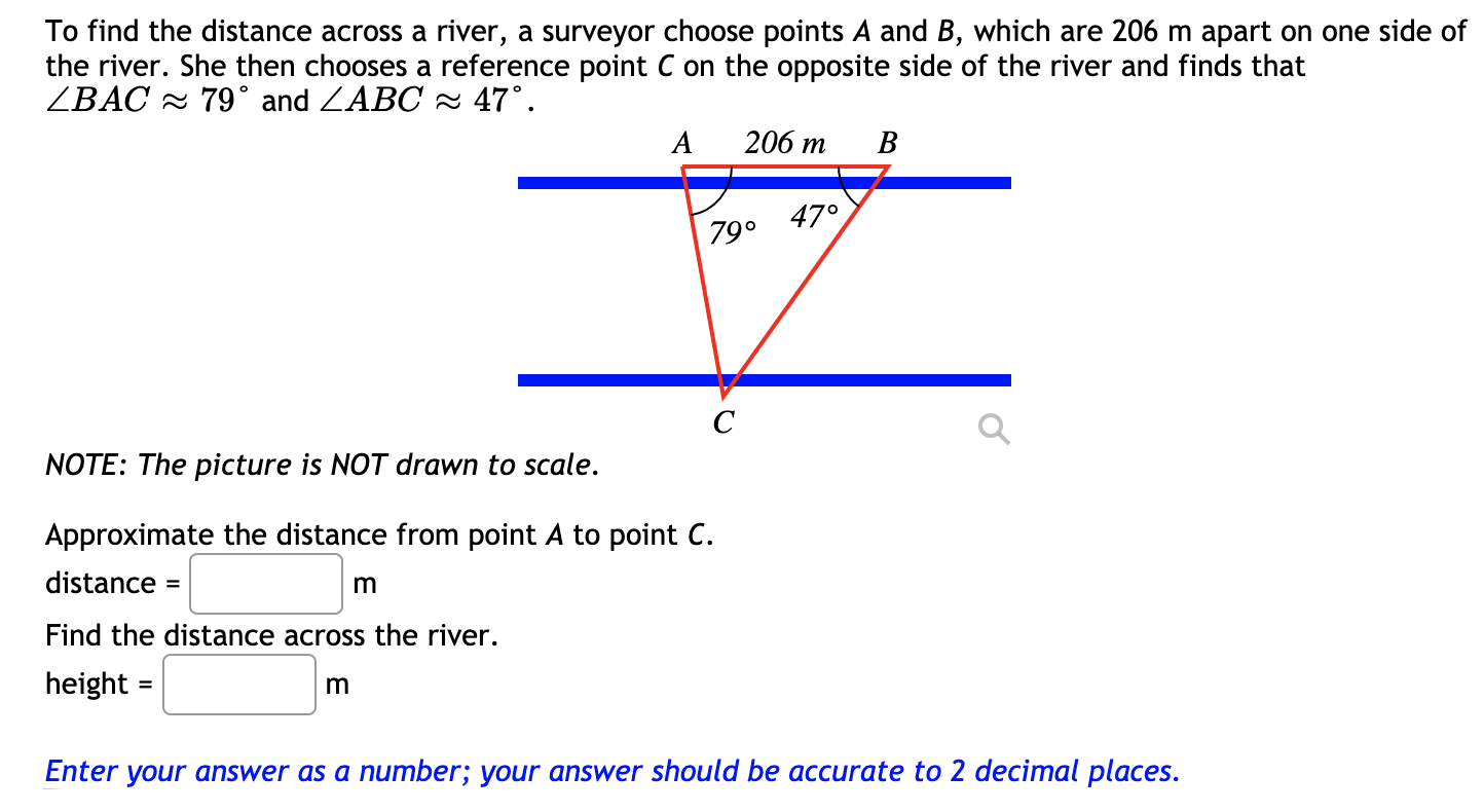 Solved To find the distance across a river, a surveyor | Chegg.com