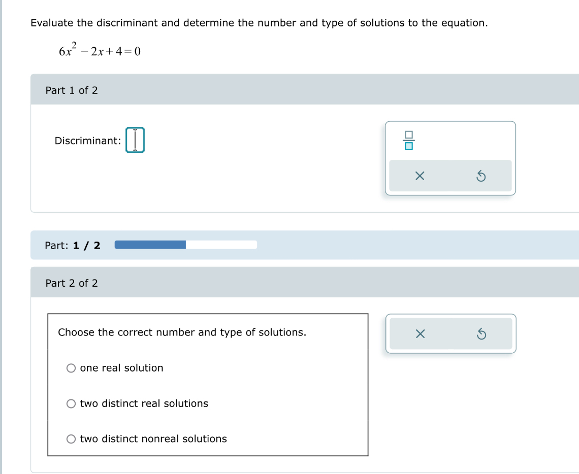Solved Evaluate the discriminant and determine the number | Chegg.com