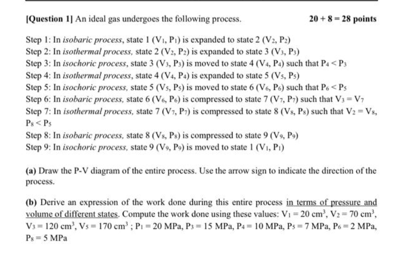 Solved [Question 1] ﻿An ideal gas undergoes the following | Chegg.com