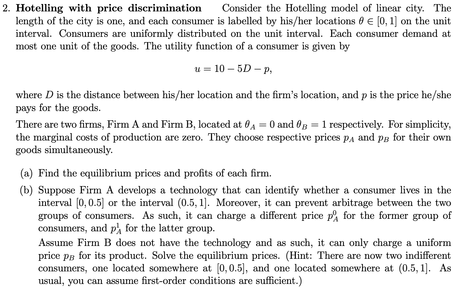 Hotelling with price discrimination Consider the | Chegg.com