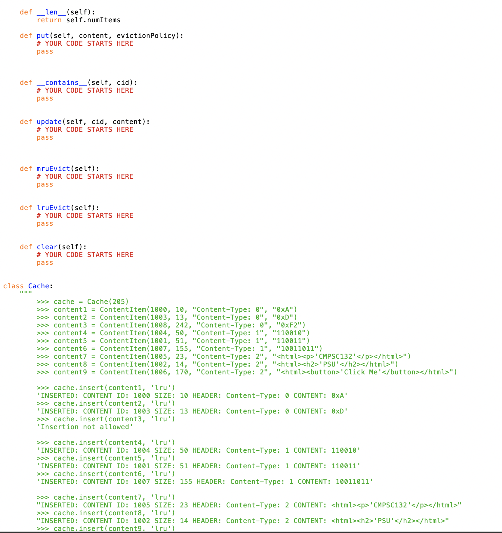 Solved ≫ cache.insert (content6, 'lru') 'INSERTED: CONTENT | Chegg.com
