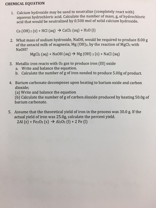 Solved CHEMICAL EQUATION Calcium hydroxide may be used to | Chegg.com