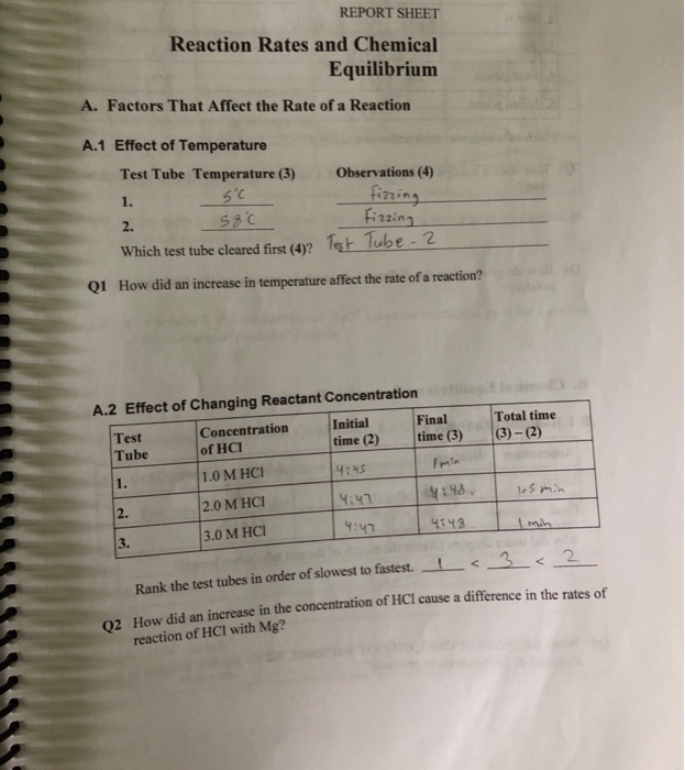 Solved Reaction Rates and Chemical Equl A.3 Effect of a | Chegg.com
