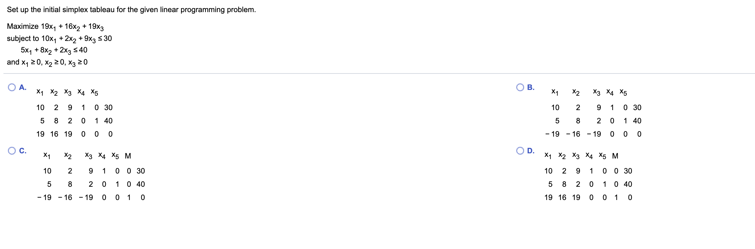 Solved Set up the initial simplex tableau for the given | Chegg.com