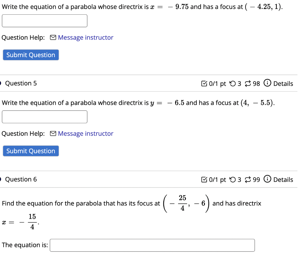 Solved Write the equation of a parabola whose directrix is x | Chegg.com