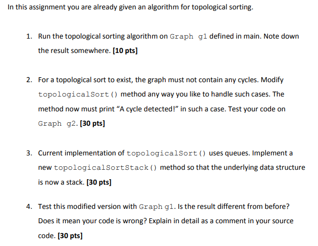 Solved import java.util.*; //Class to represent a graph | Chegg.com