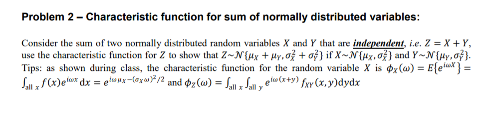 Solved Problem 2 - Characteristic function for sum of | Chegg.com