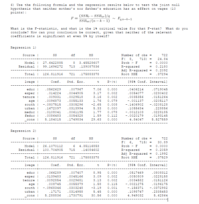 Solved 6) Use the following formula and the regression | Chegg.com