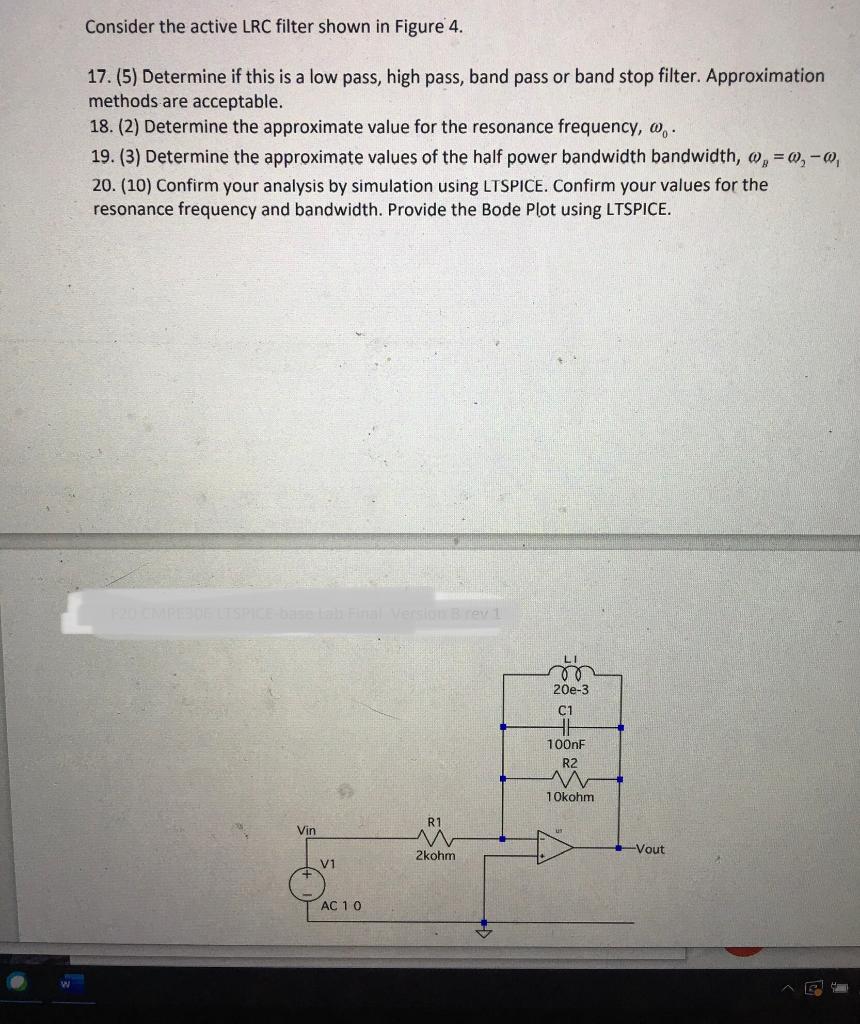 Solved Consider the active LRC filter shown in Figure 4. 17. | Chegg.com
