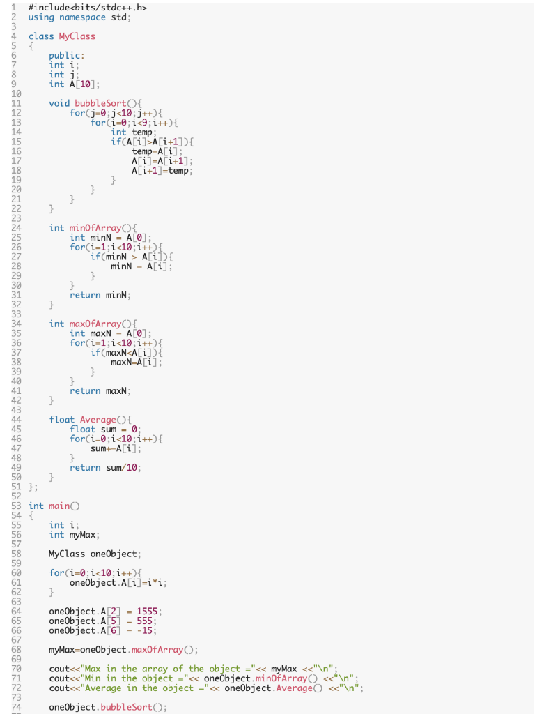 Solved 747576777879 one0bject.bubbleSort (); for | Chegg.com