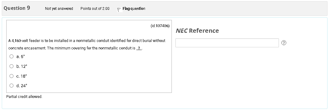 Solved NEC Reference The minimum direct-burial depth for | Chegg.com
