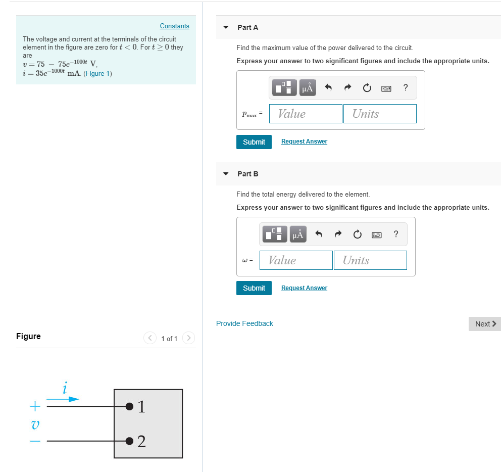 Solved Constants Part A The voltage and current at the | Chegg.com