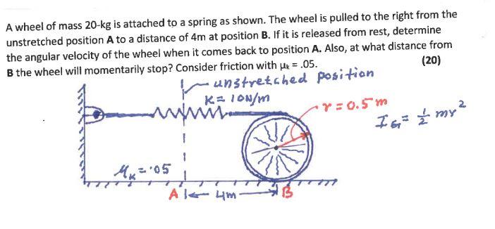 Solved A wheel of mass 20-kg is attached to a spring as | Chegg.com