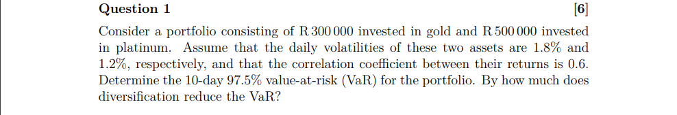 Solved Consider a portfolio consisting of R 300000 invested | Chegg.com