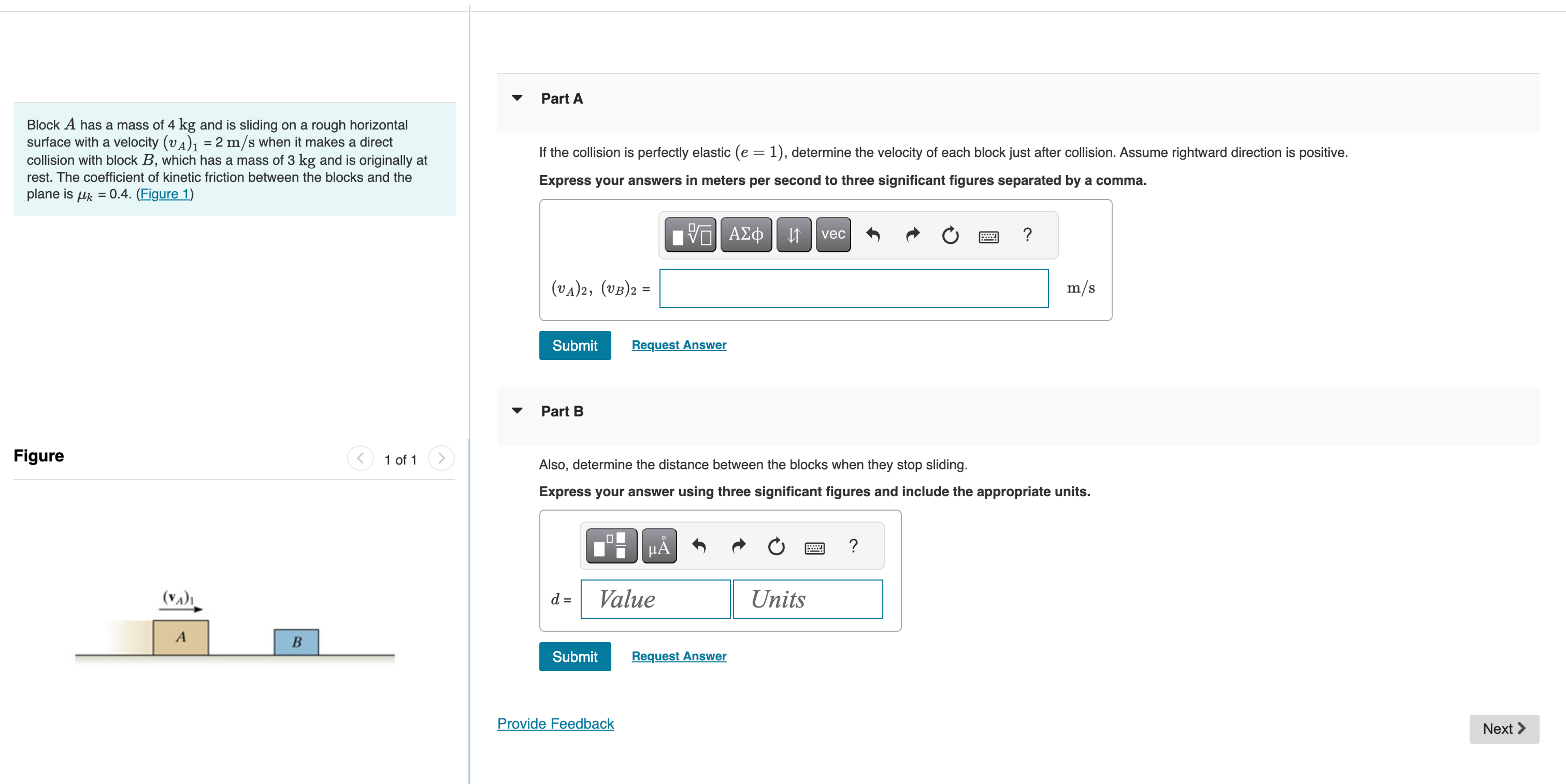 Solved Block A has a mass of 4 ﻿kg and is sliding on a rough | Chegg.com