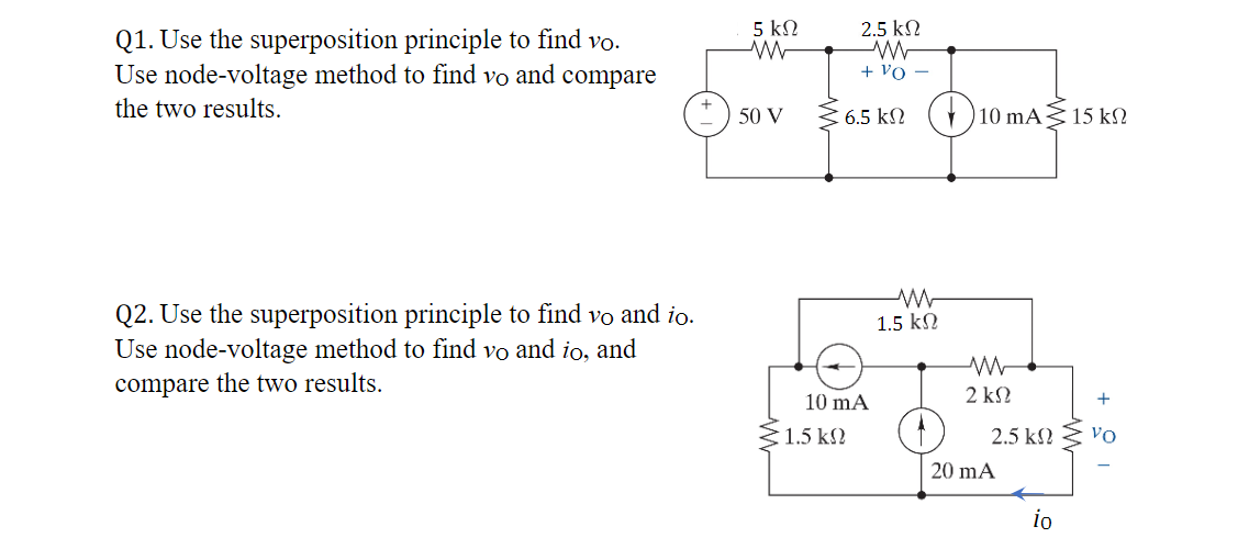 Solved 5 k 2 herm 2.5 k 2 Q1. Use the superposition | Chegg.com