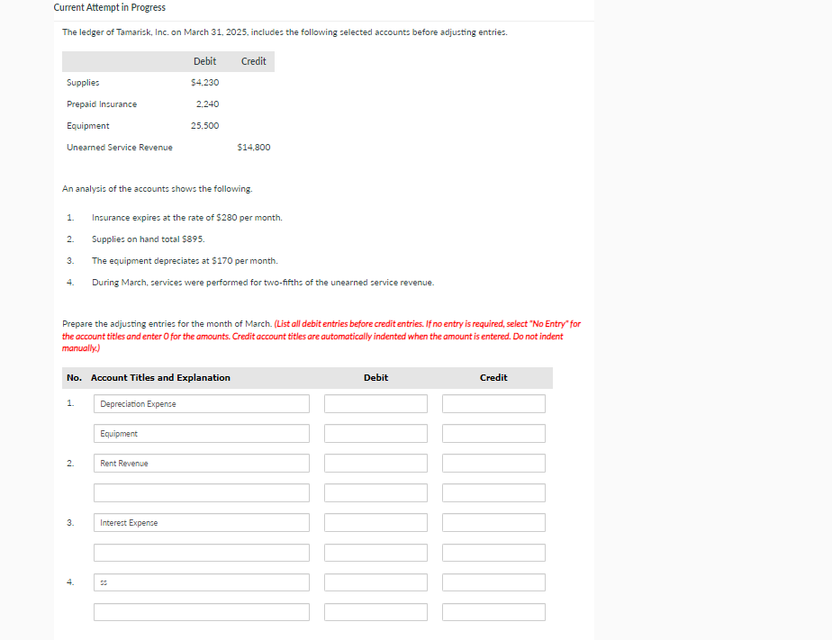 Solved Current Attempt in ProgressThe ledger of Tamarisk, | Chegg.com