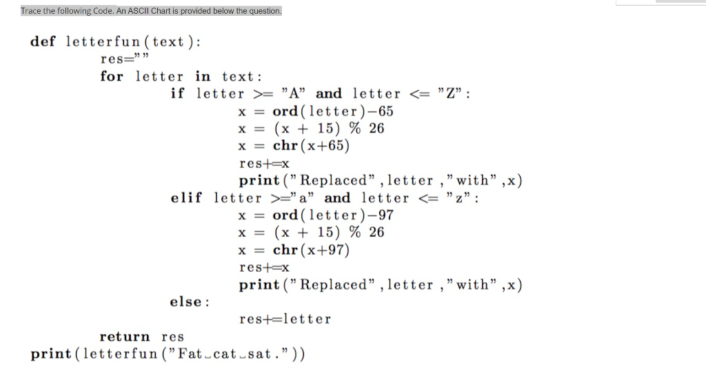 Solved Trace the following Code. An ASCII Chart is provided | Chegg.com