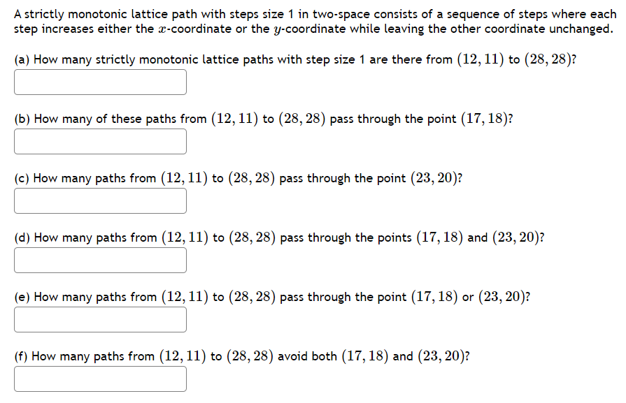 Solved A strictly monotonic lattice path with steps size 1 | Chegg.com