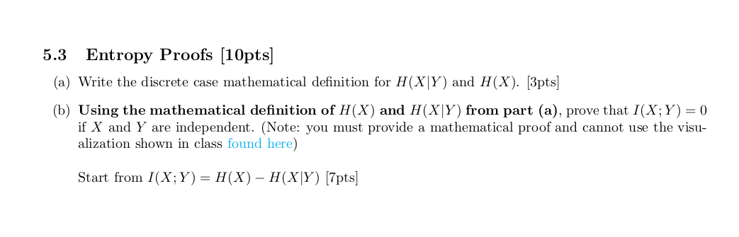 Solved 5.3 Entropy Proofs [10pts] (a) Write the discrete | Chegg.com
