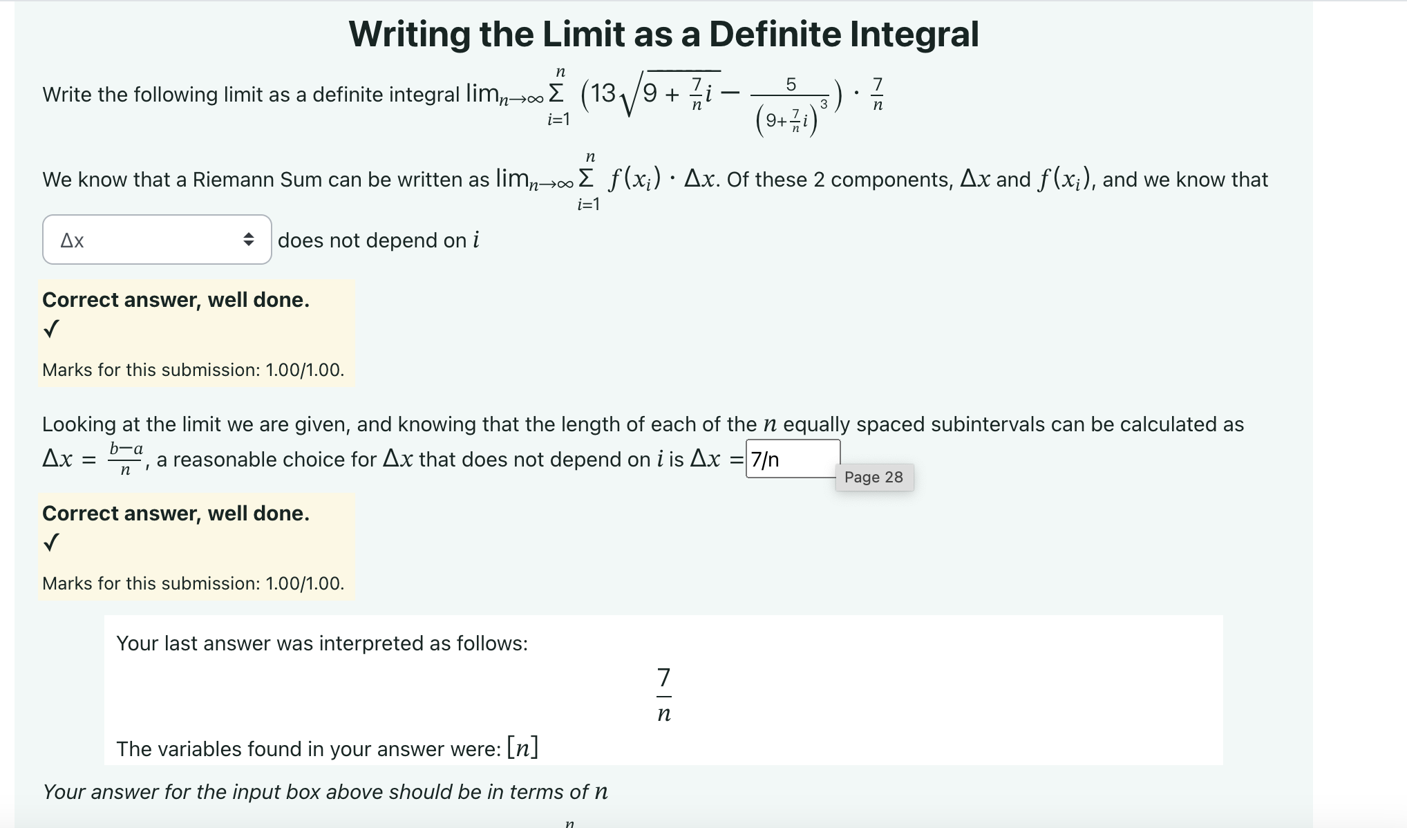 Solved Writing the Limit as a Definite Integral Write the | Chegg.com