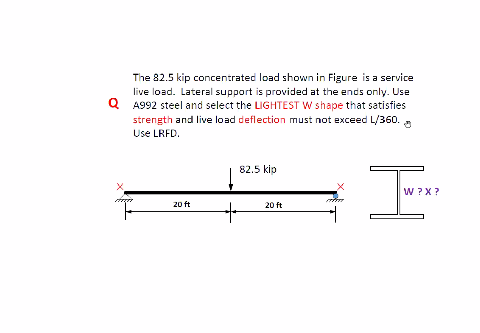 The 82.5 kip concentrated load shown in Figure is a | Chegg.com