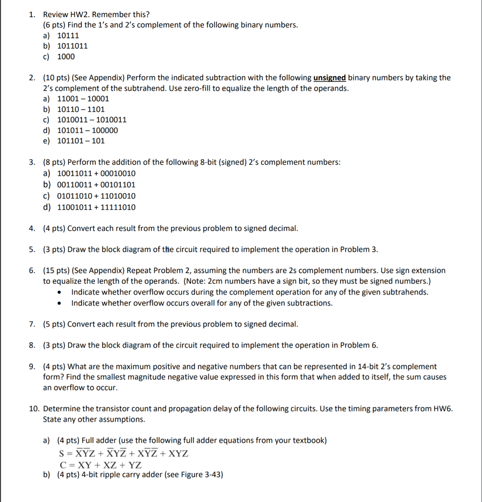 Solved 1. Review HW2. Remember this? (6 pts) Find the 1's | Chegg.com